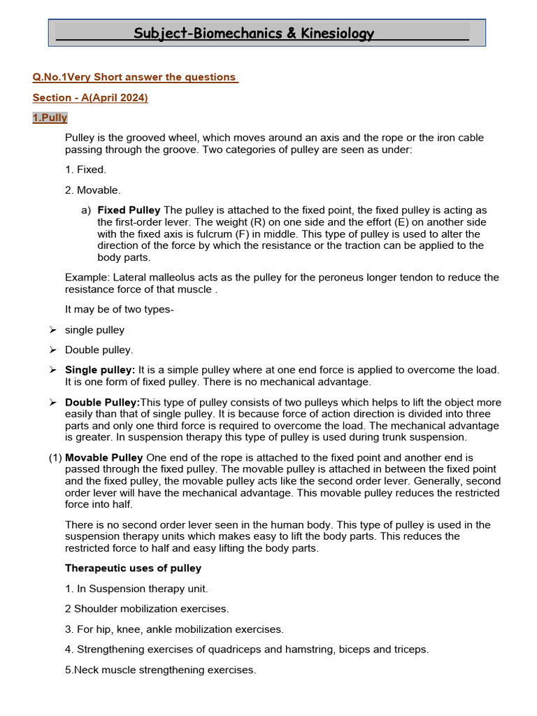 Biomechanics & kinesiology exam papers | PDF | Hip | Skeletal Muscle