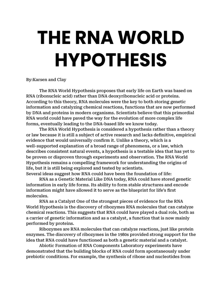 Clay and karsen - RNA World Hypothesis News Article | PDF | Rna ...