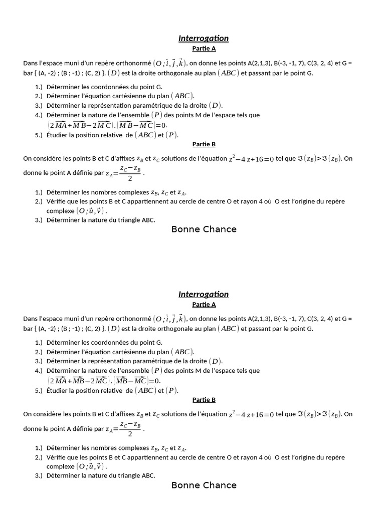 Interrogation | PDF | Coordonnées cartésiennes | Nombre complexe