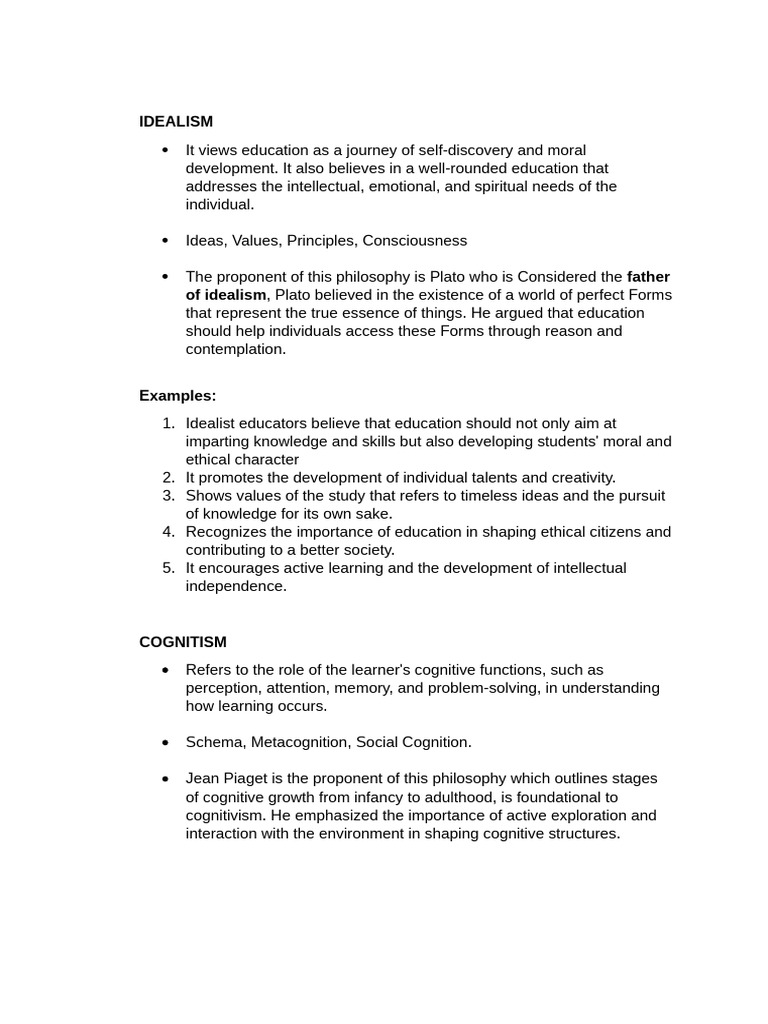 Idealism and Cognitivism in Education | PDF