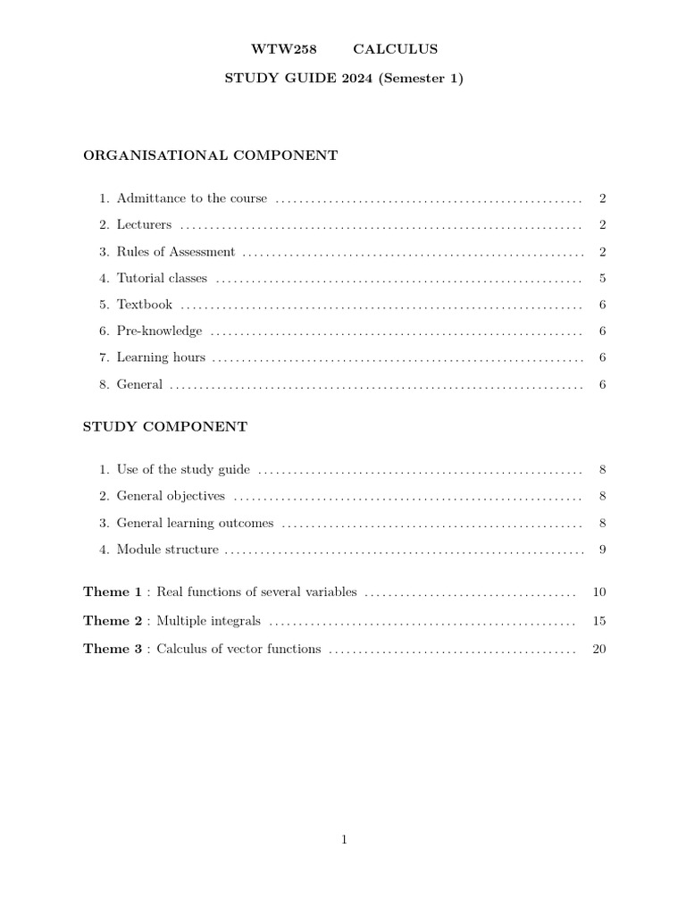 WTW258 Calculus Study Guide 2024 | PDF | Derivative | Integral