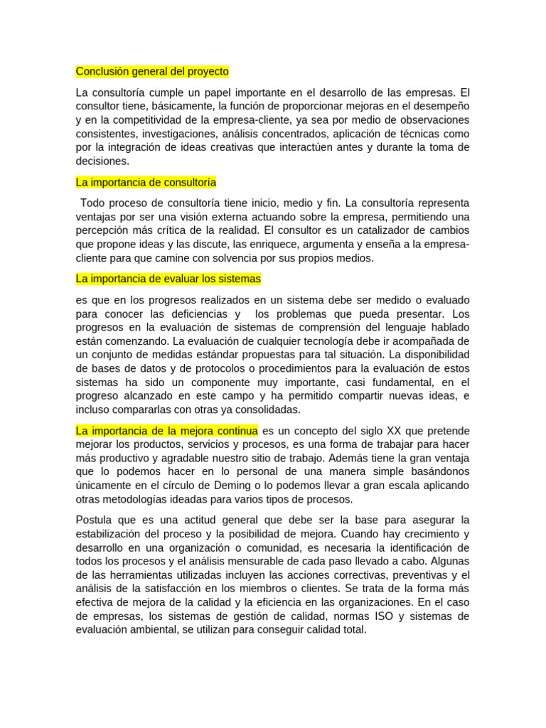 Conclusión General Del Proyecto | PDF | Evaluación | Calidad (comercial)