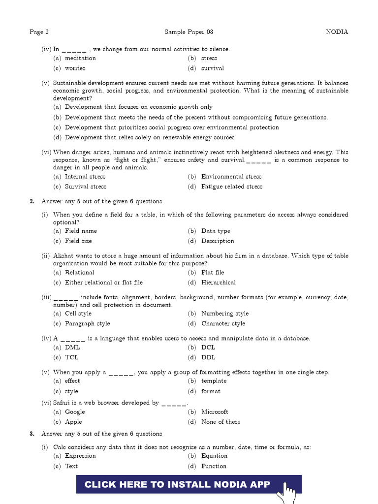 Nodia Sample Paper 03 Questions | PDF | Relational Database | Computing