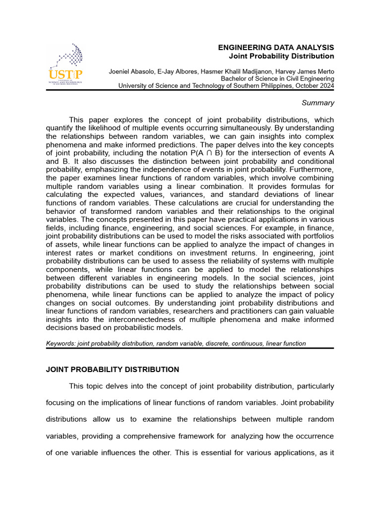 R11 - Joint Probability Distribution - CE2C | PDF | Probability ...