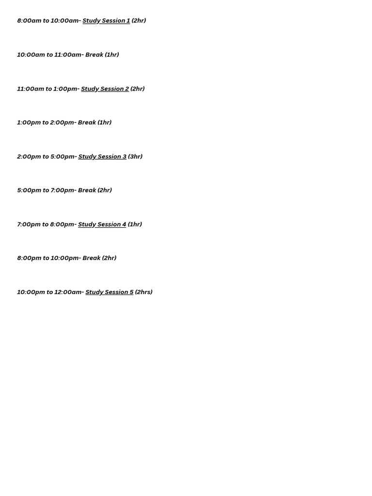 800am To 1000am - Study Session 1 (2hr) PDF | PDF