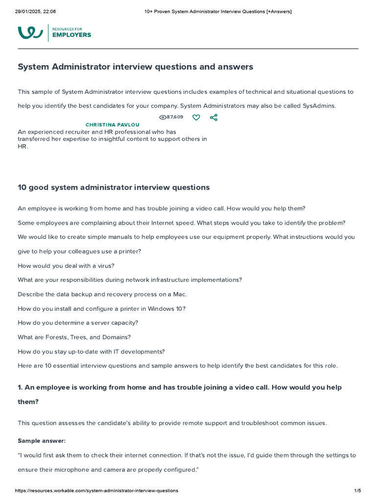 10+ Proven System Administrator Interview Questions [+Answers] | PDF | Computer Network | System ...