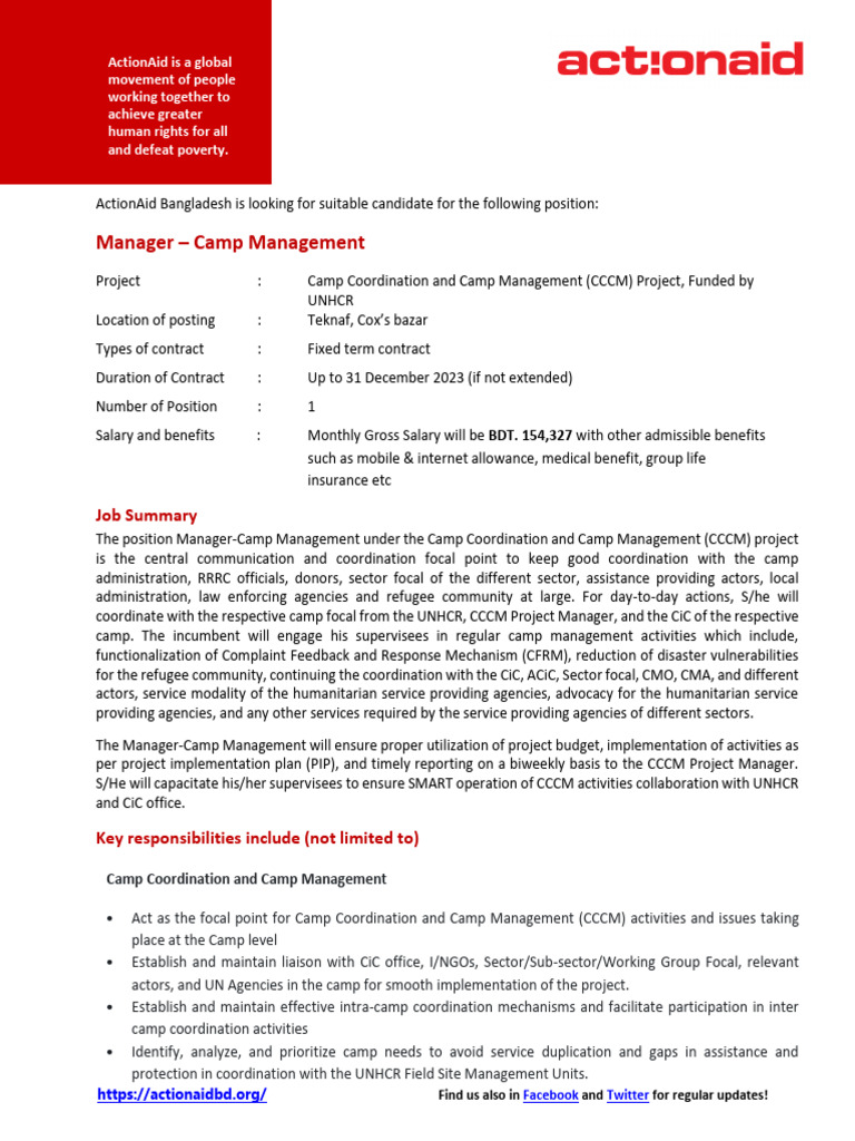 Vacancy Announcement - Manager - Camp Management | PDF
