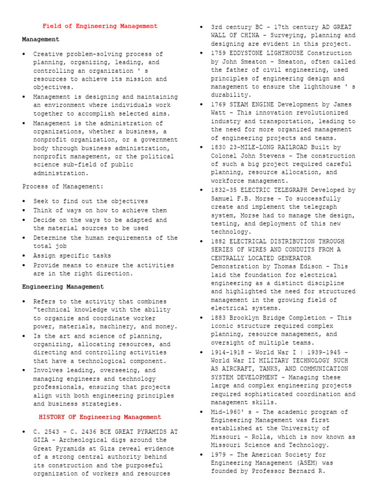 Overview of Engineering Management | PDF | Feasibility Study | Risk ...