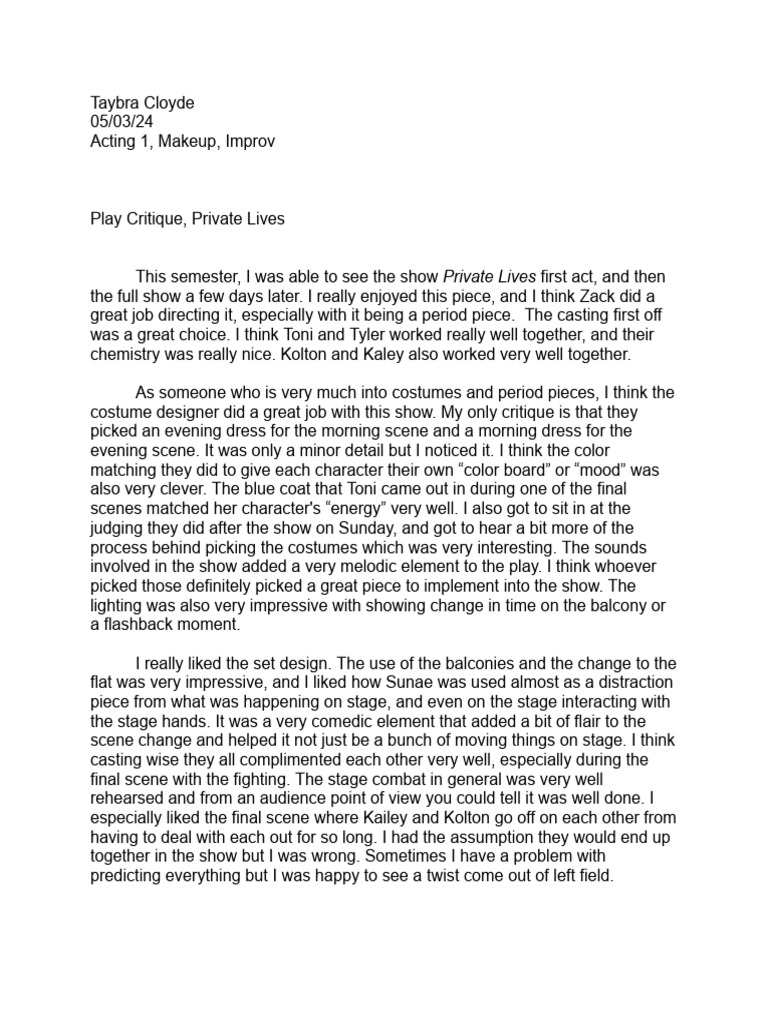 Private Lives Play Critique Mavis | PDF