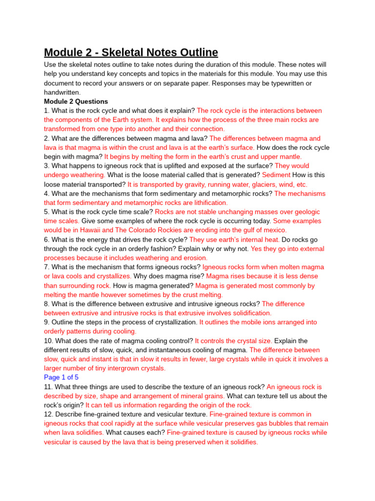 Module 2 - Skeletal Notes Outline | PDF | Igneous Rock | Rock (Geology)