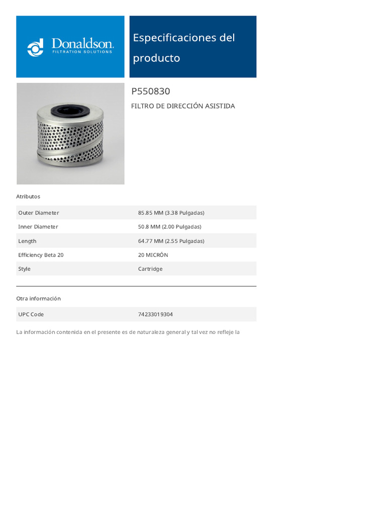 Filtro Aceite Direccion P550830 57557 PT9354-MPG Mack Granite | PDF