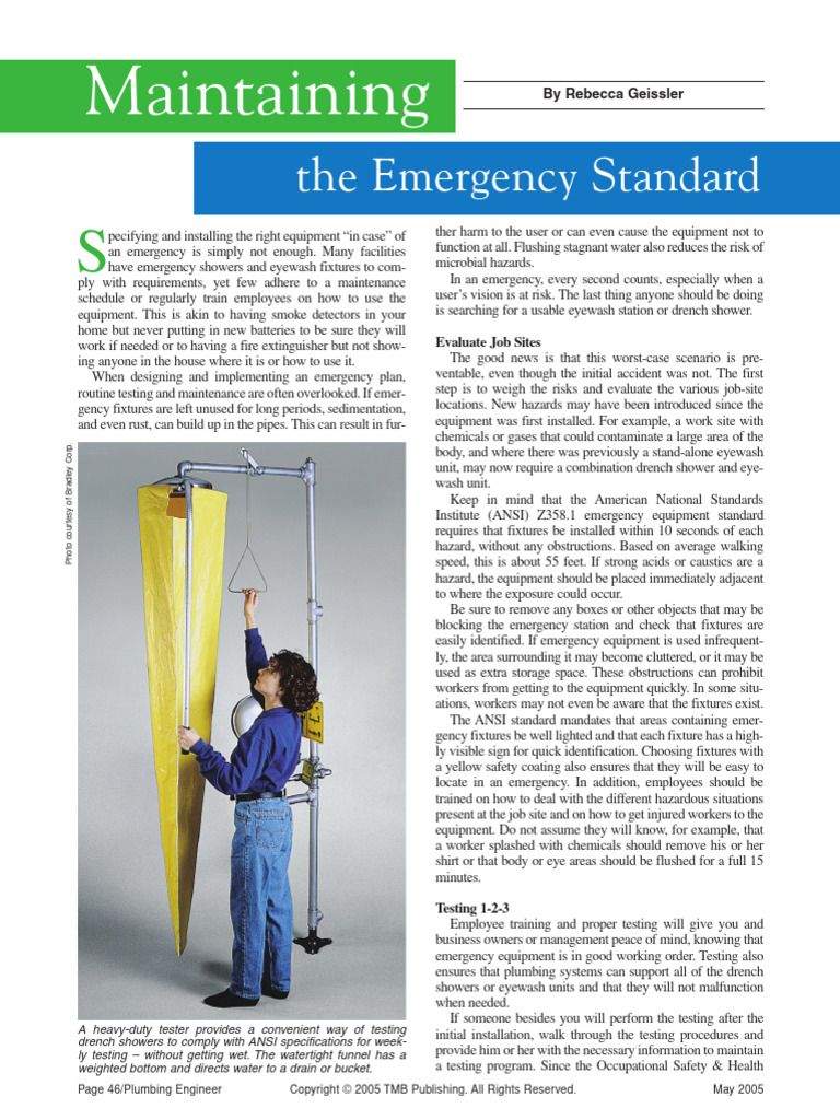 Maintaining The Emergency Standard | PDF | Shower | Plumbing