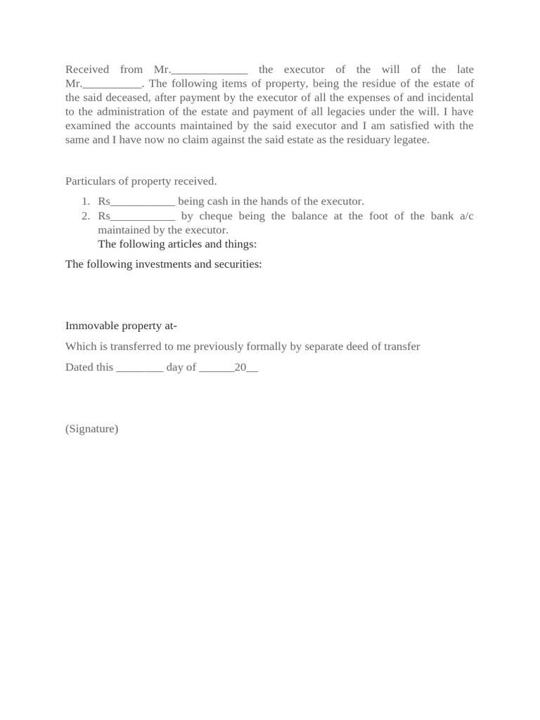 Receipt by Residuary Legatee | PDF
