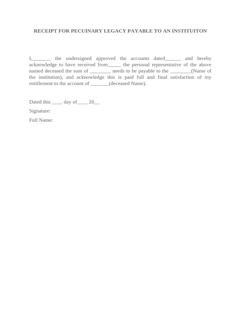 Receipt for Pecuinary Legacy Payable to an Instituiton | PDF