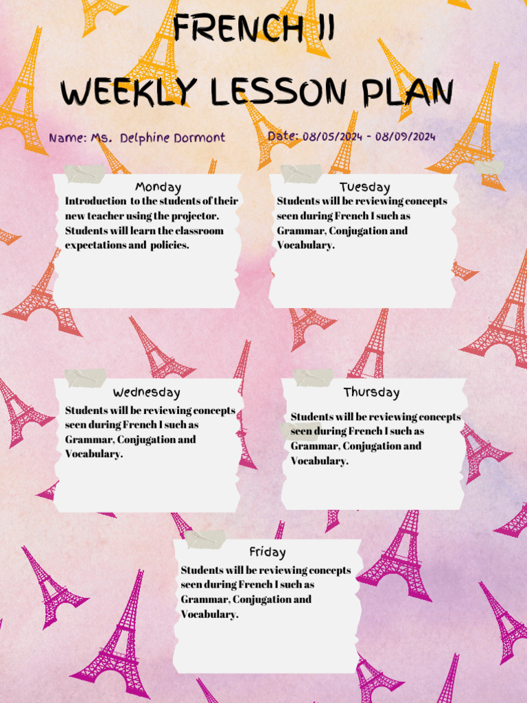 French II Weekly Lesson Plans | PDF | Grammatical Conjugation | Linguistics