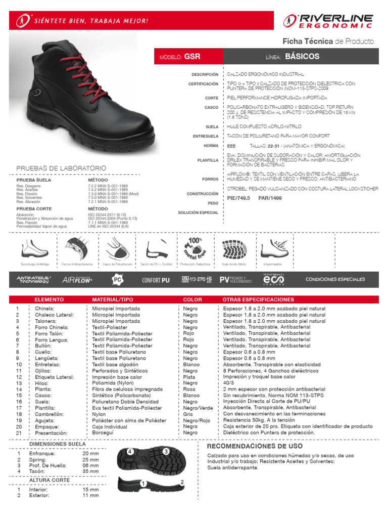 Ficha Técnica Bota Riverline GRS | PDF | Textiles | Calzado