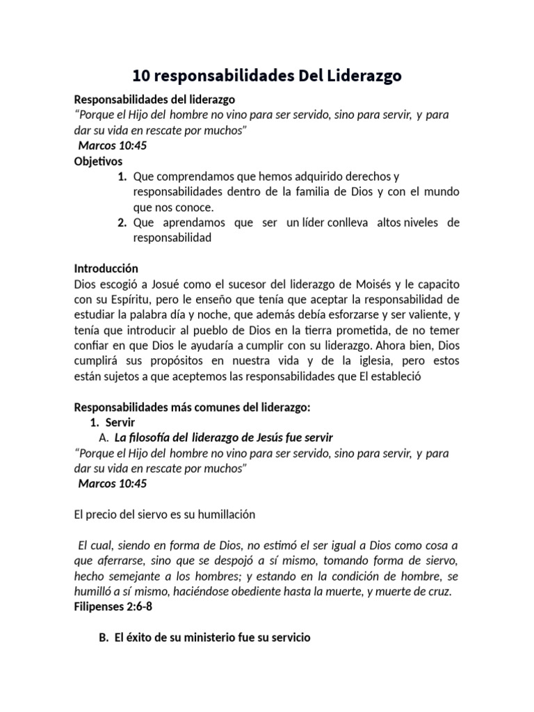 10 responsabilidades Del Liderazgo | PDF | Amor | Elijah