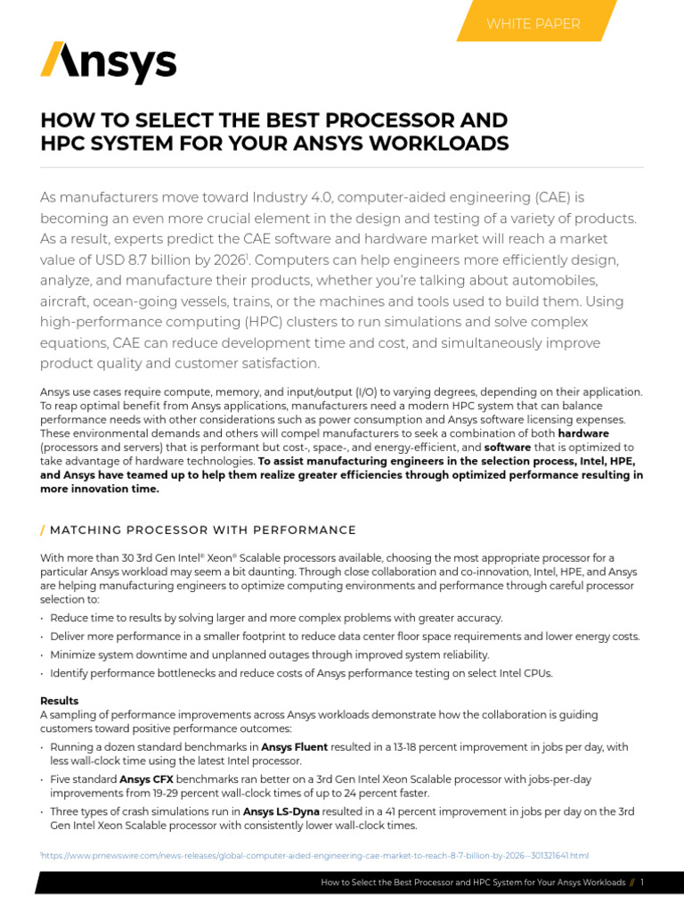 How To Select The Best Processor and HPC System For Your Ansys Workloads | PDF | Central ...