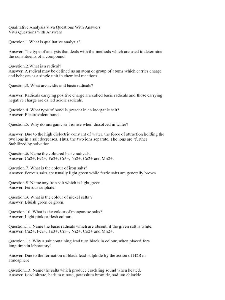 Viva Questions For Salt Analysis | PDF