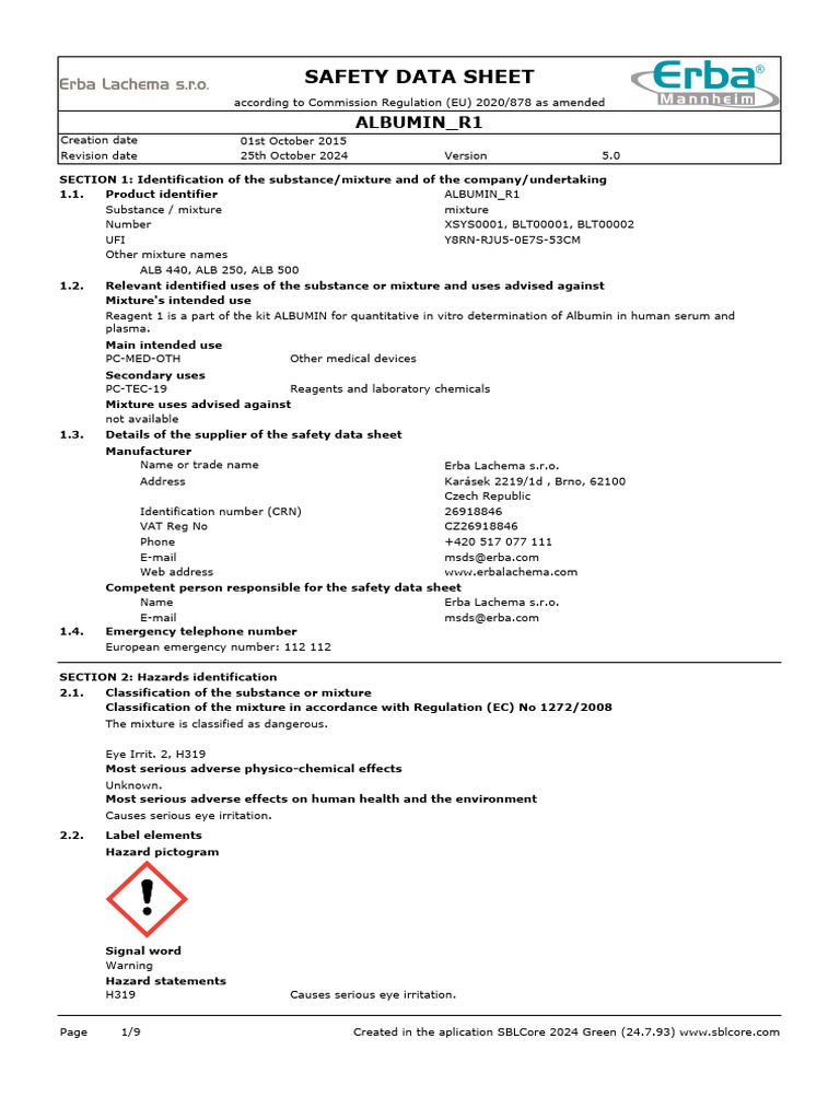 Albumin Safety Data Sheet (MSDS) | PDF | Chemical Substances | Chemistry