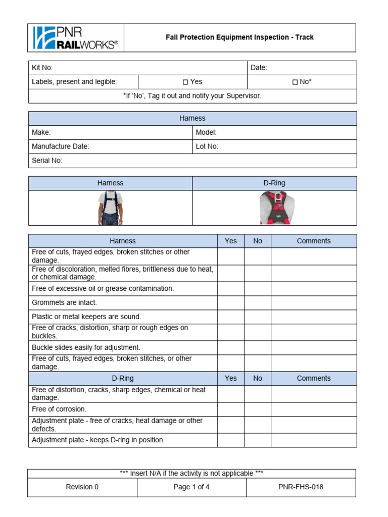 PNR-FHS-018 - Fall Protection Equipment Inspection - Track - Rev0 | PDF ...