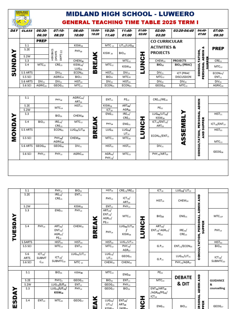 Midland High School Timetable 2025 | PDF | Teaching | Educational Personnel