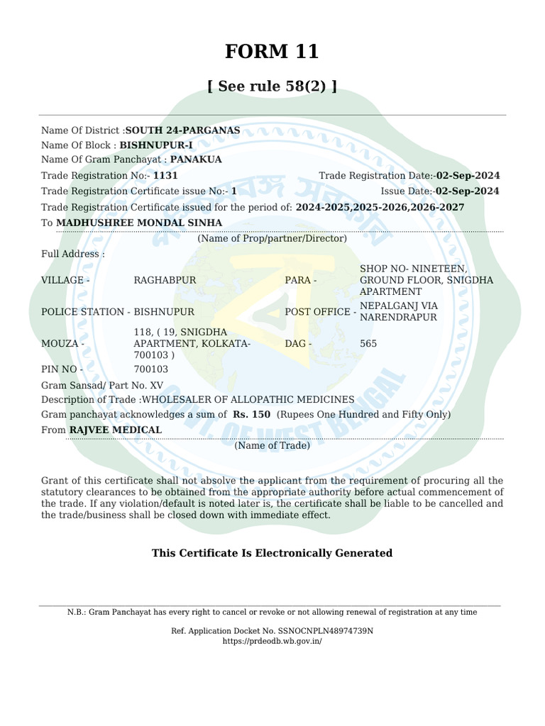 Rajvee Medical New P&RD - Certificate | PDF