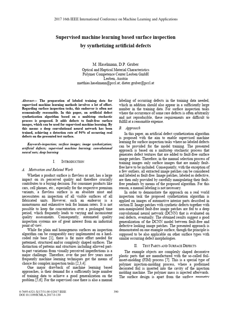 2017 Supervised Machine Learning Based Surface Inspection by Synthetizing Artificial Defects ...