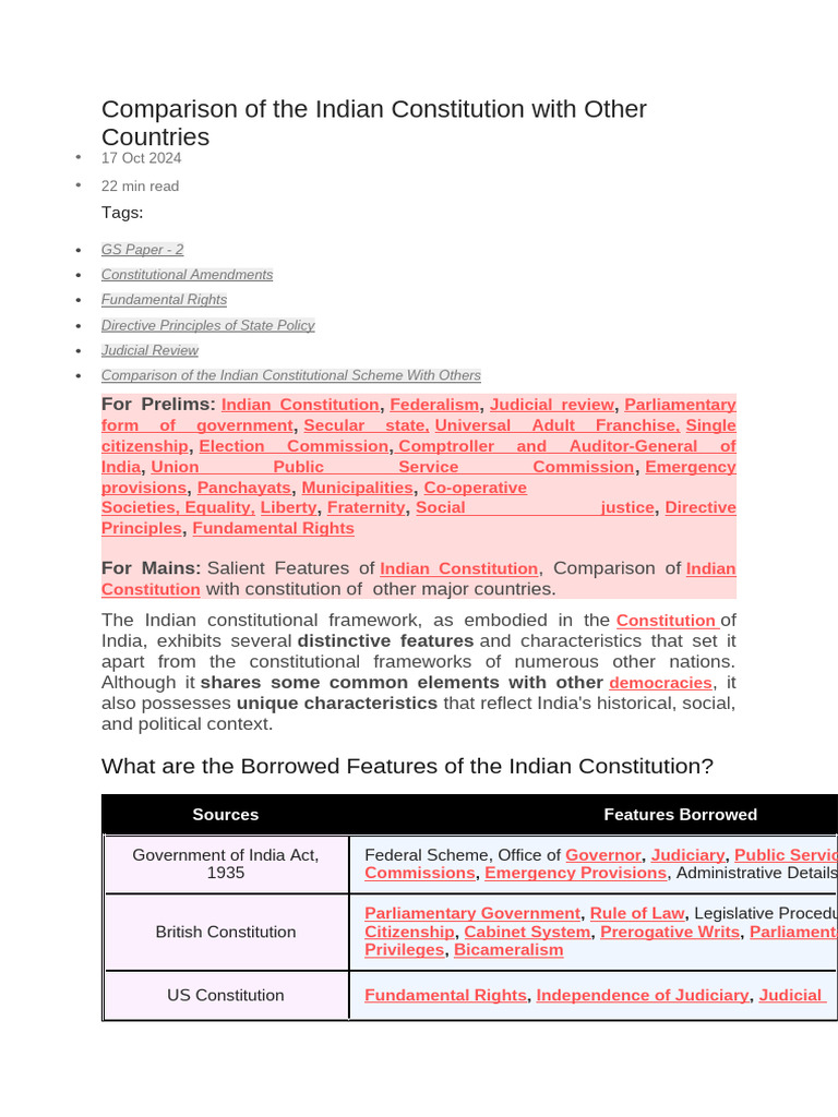Comparison of The Indian Constitution With Other Countries | PDF ...