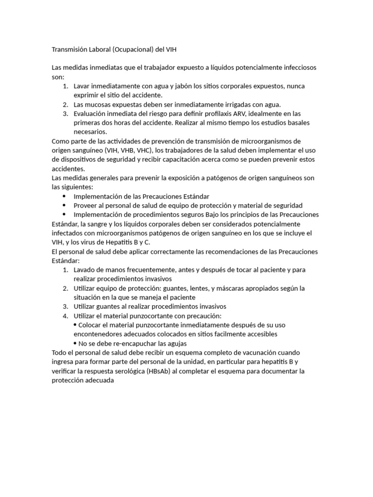Exposición Ocupacional Pdf Vih Hepatitis B