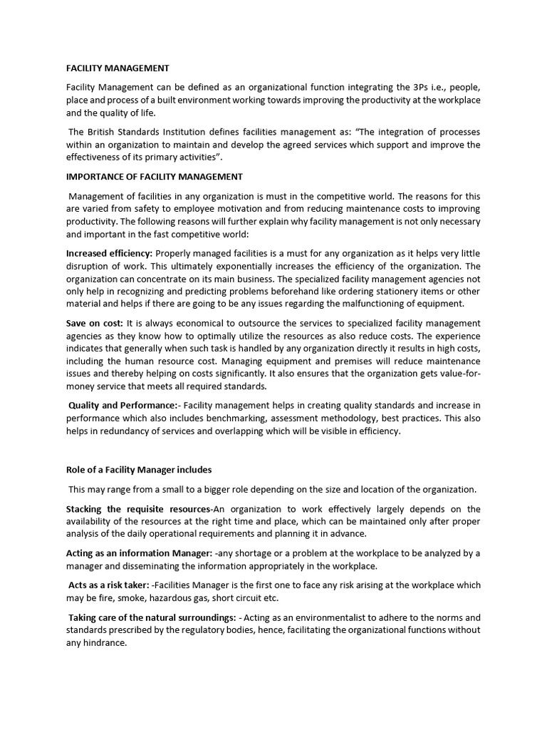 Understanding Facility Management Essentials | PDF | Economies | Business