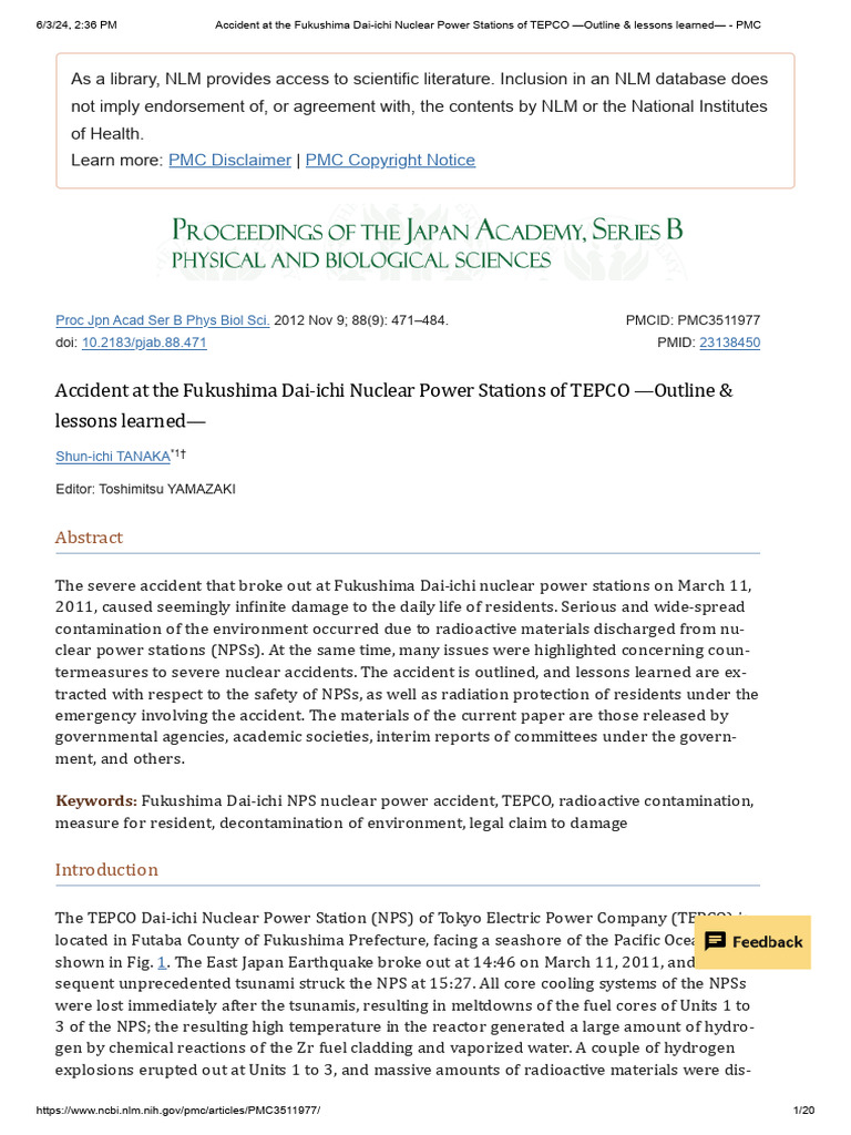 Accident at The Fukushima Dai-Ichi Nuclear Power Stations of TEPCO ...