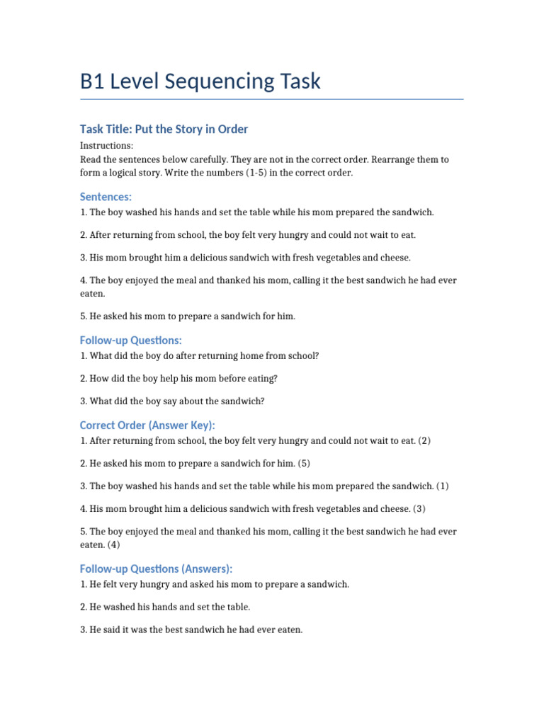 B1 Sequencing Task | PDF