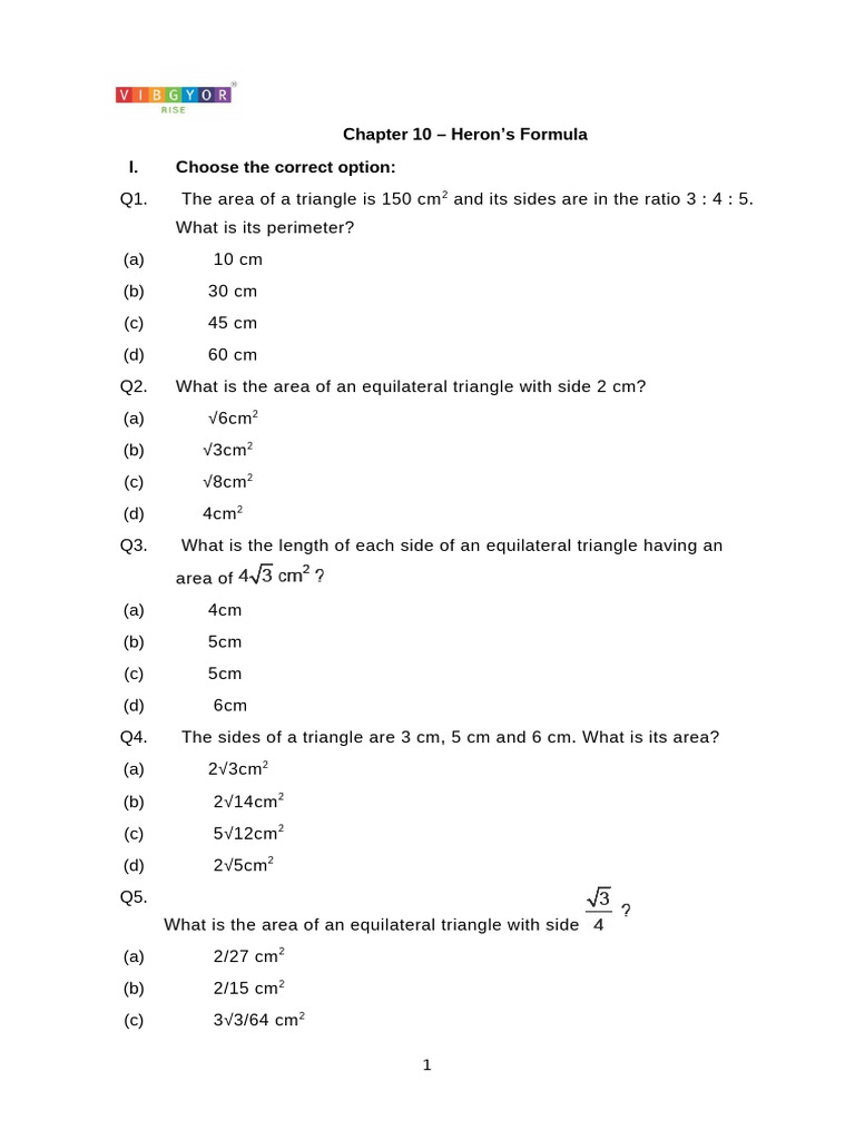 Chapter 10 Herons Formula-Ans) | PDF | Area | Geometric Shapes
