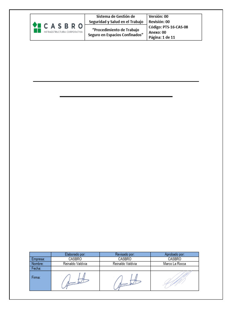 PTS-16-CAS-08 Procedimiento Espacios Confinados Rev00 | PDF | Seguridad y salud ocupacional ...