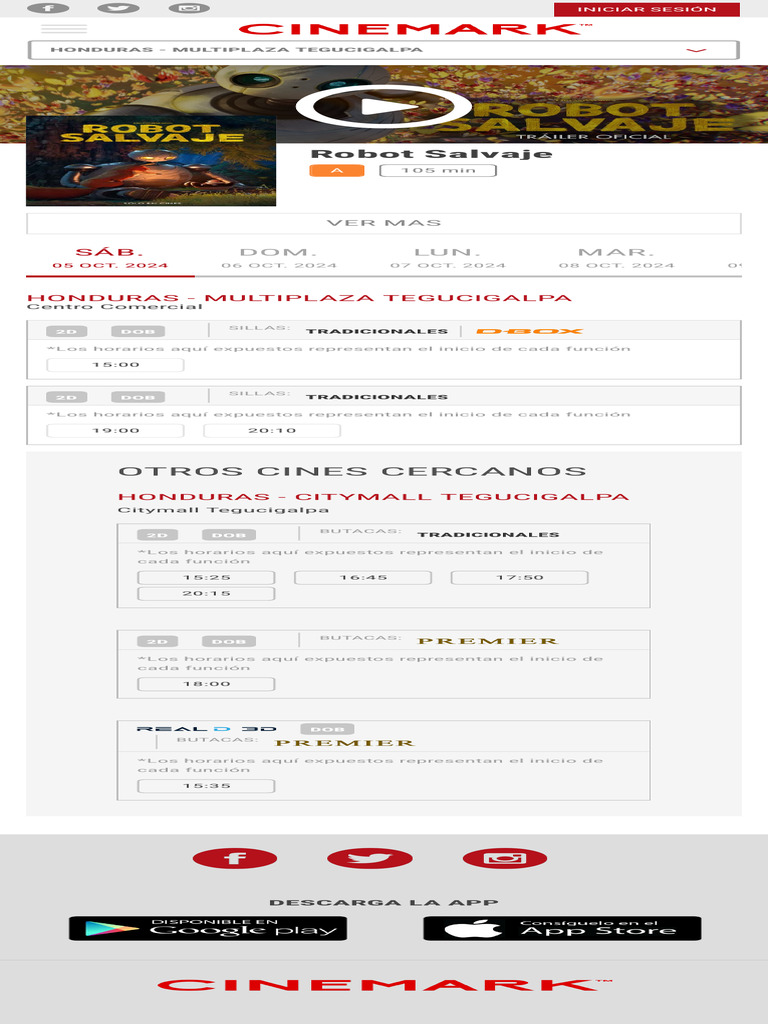 Cartelera Cinemark Tegucigalpa Octubre 2024 | PDF
