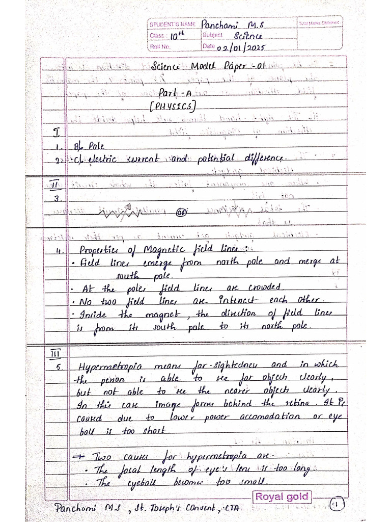 SSLC Model Paper Science 1 Key Amk | PDF