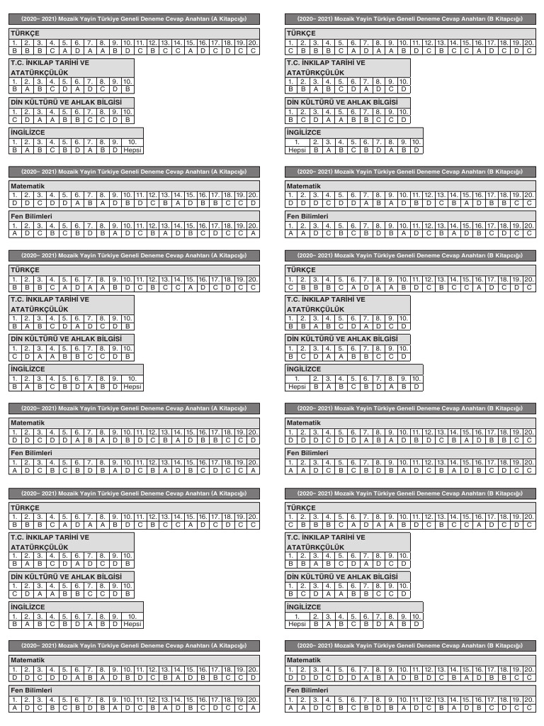 Mozaik TG Cevap Anahtari | PDF