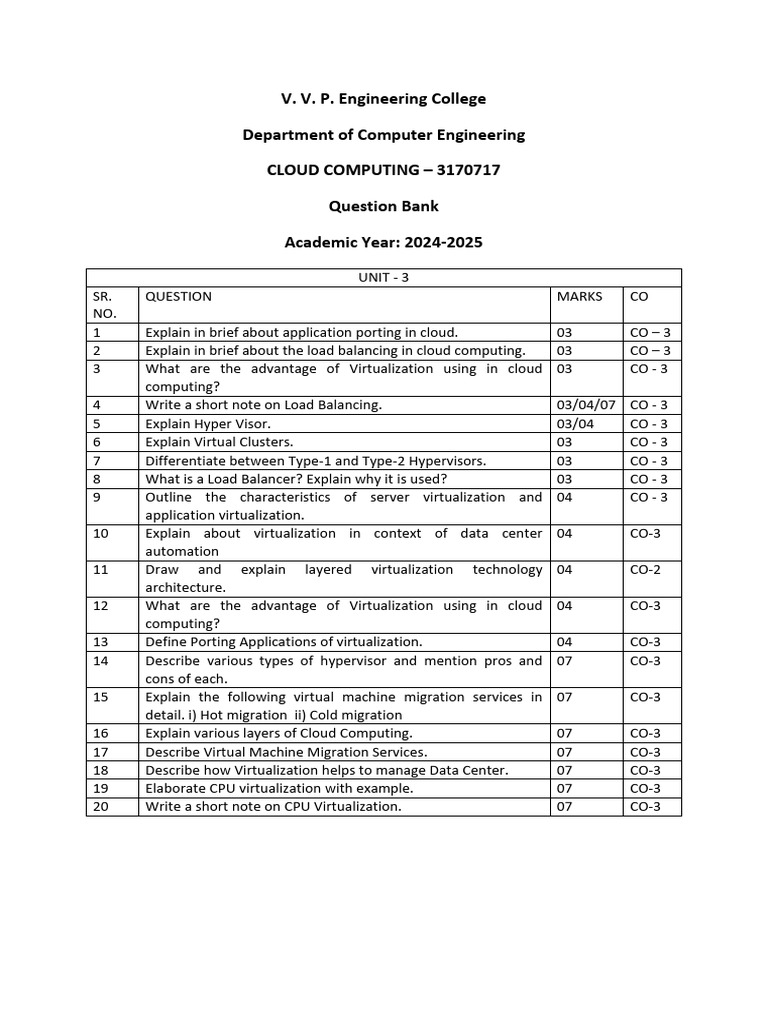 Cloud Computing Question Bank | PDF | Virtualization | Cloud Computing