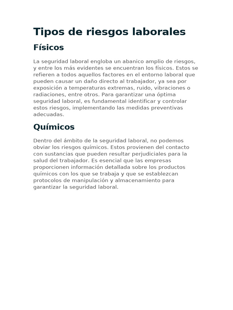 Tipos de Riesgos Laborales | PDF
