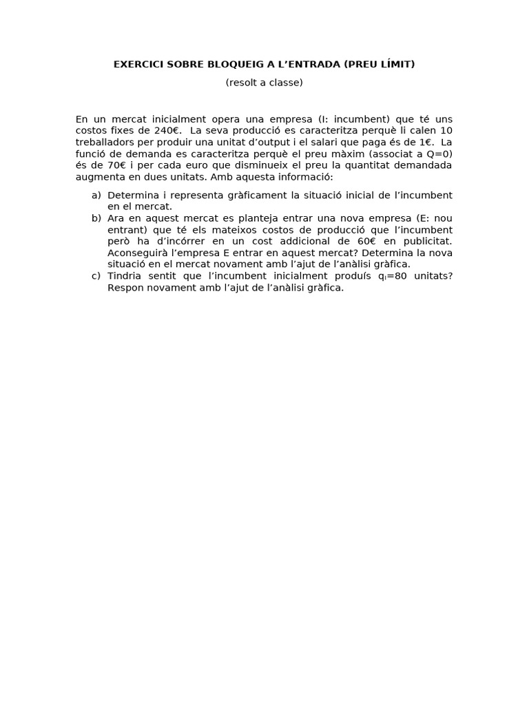Exercici Sobre Bloqueig I Preu Límit 2 | PDF