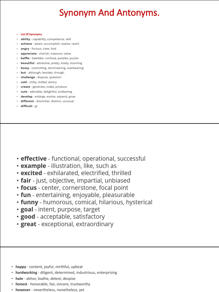 Synonyms and Antonyms Guide | PDF | Semantics | Lexical Semantics