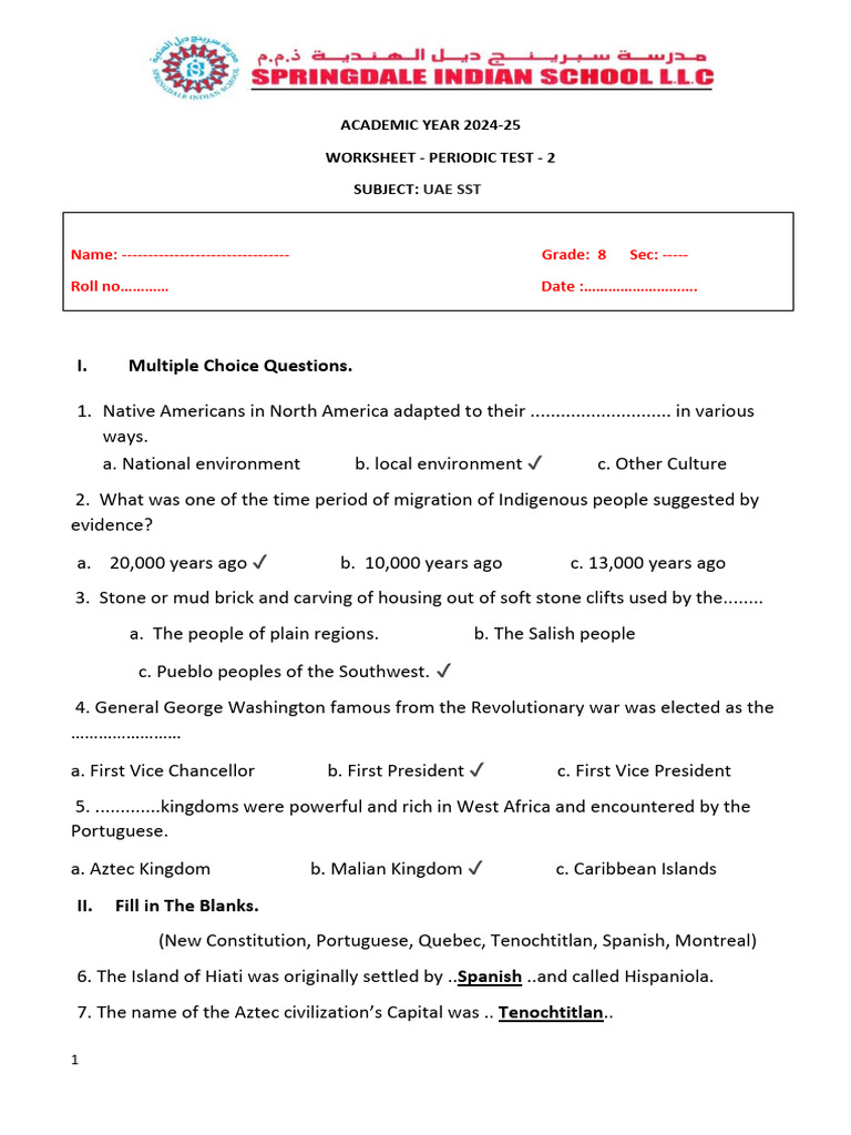 Grade-8 Solved Worksheet - Uae SST PT-2 | PDF | Spanish Colonization Of ...