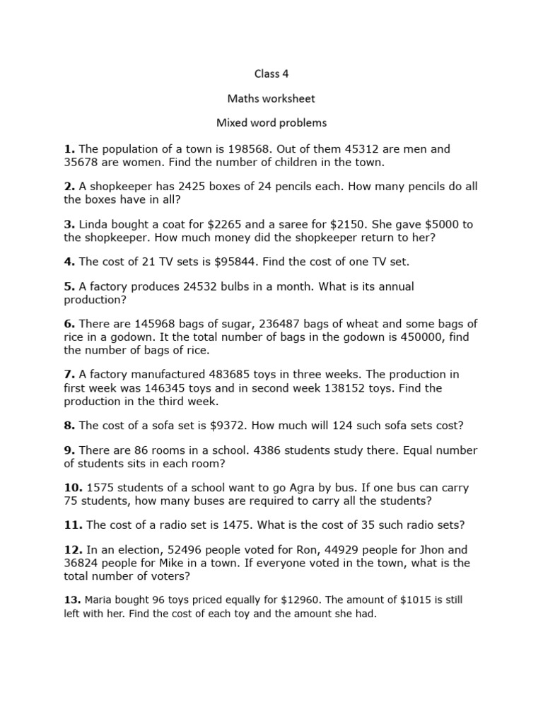 Mixed Operation Word Problems 1 | PDF