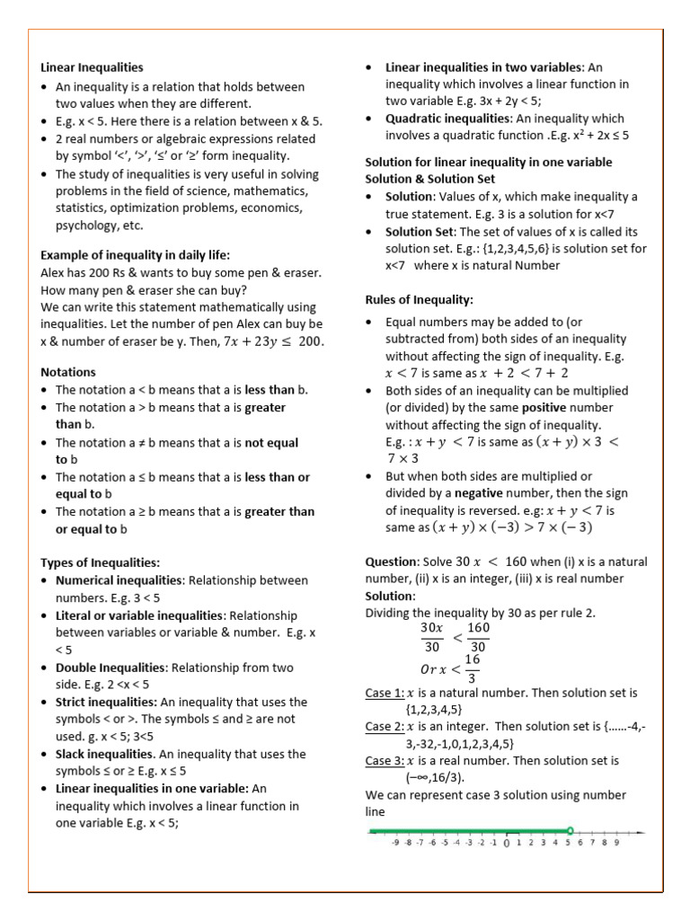 Ch-6 Linear Inequality - Notes | PDF | Inequality (Mathematics ...
