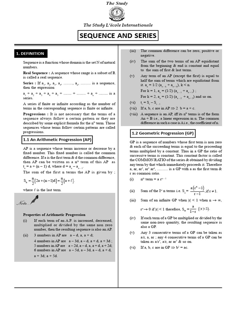 Ch-9 Sequences and Series Notes | PDF | Mean | Algebra