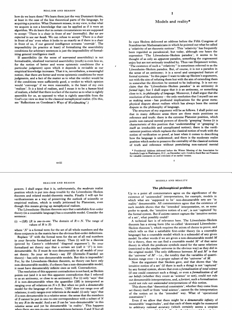 Hilary Putnam - Models and Reality | PDF