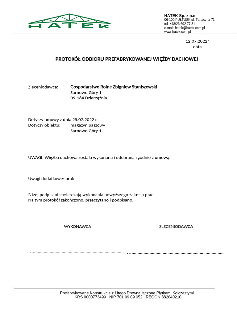 Protokół Odbioru | PDF