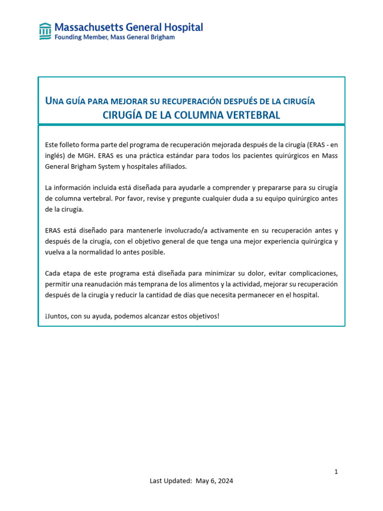 Guía ERAS para cirugía de columna | PDF | Cirugía