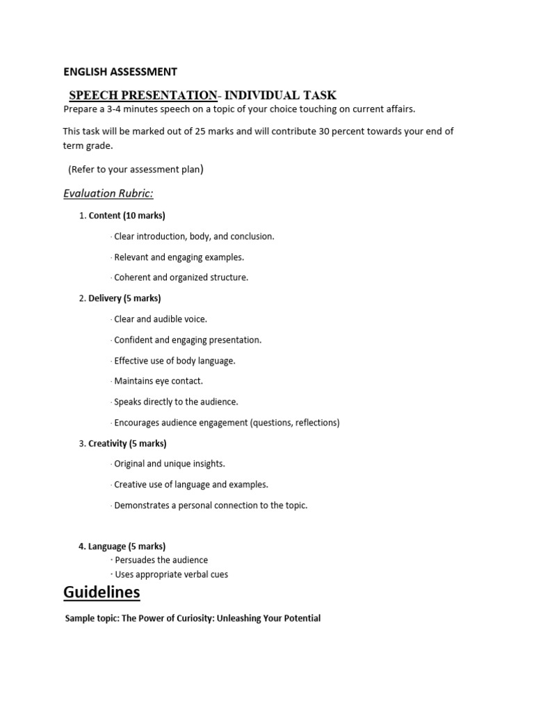 English Oral Presentation Assessment Task | PDF | Curiosity | Creativity